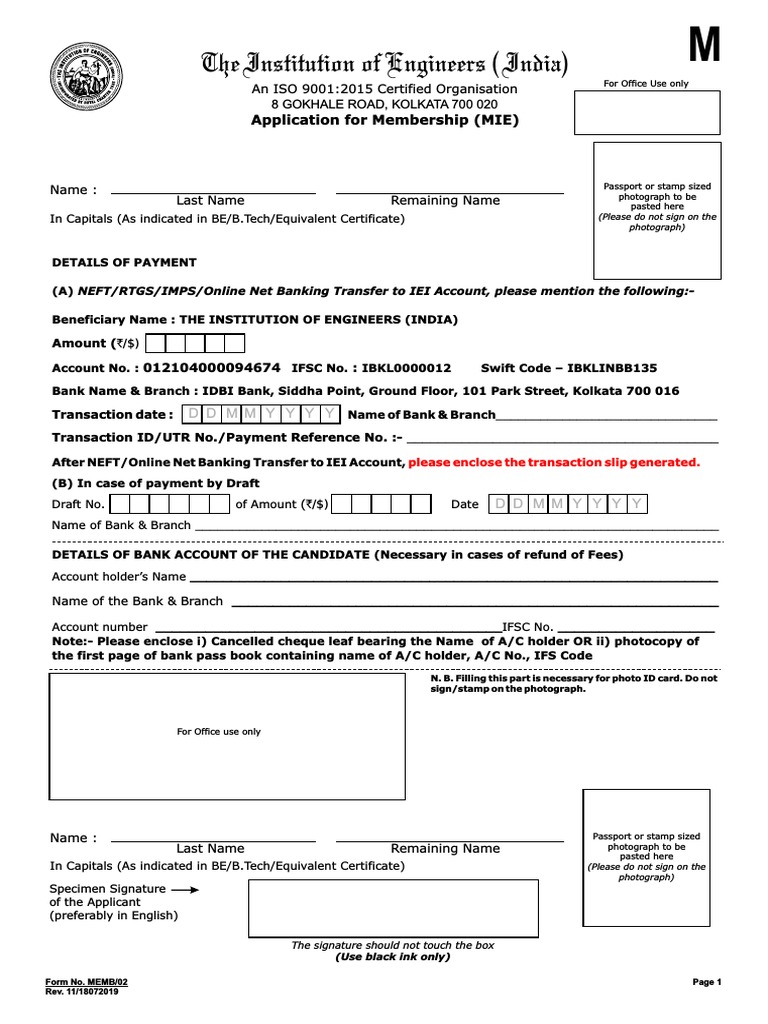 Application For Membership (MIE) | PDF | Engineering