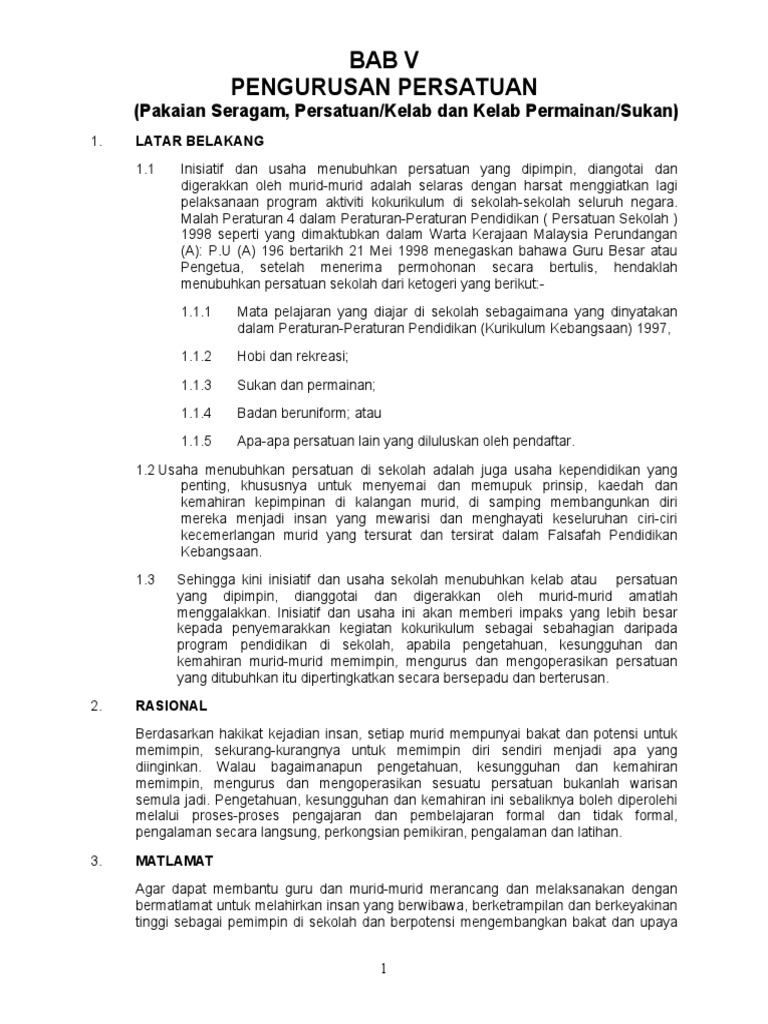 PENGURUSAN PERSATUAN (Unit, Kelab, Sukan) | PDF