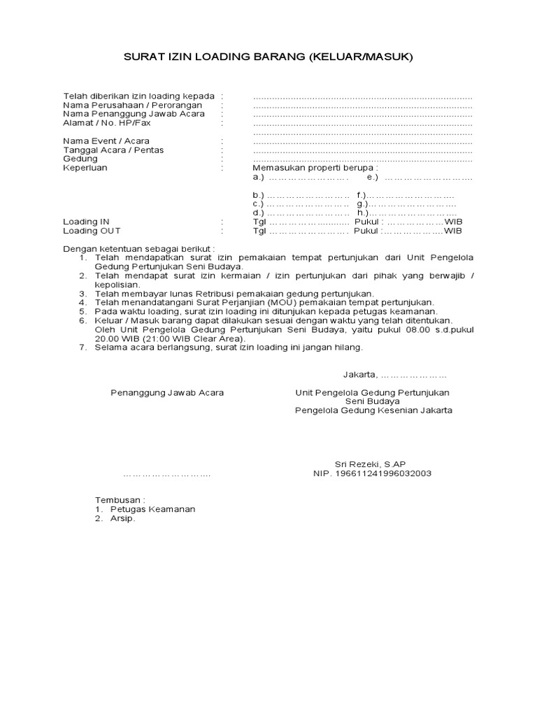 Surat Izin Loading Barang | PDF
