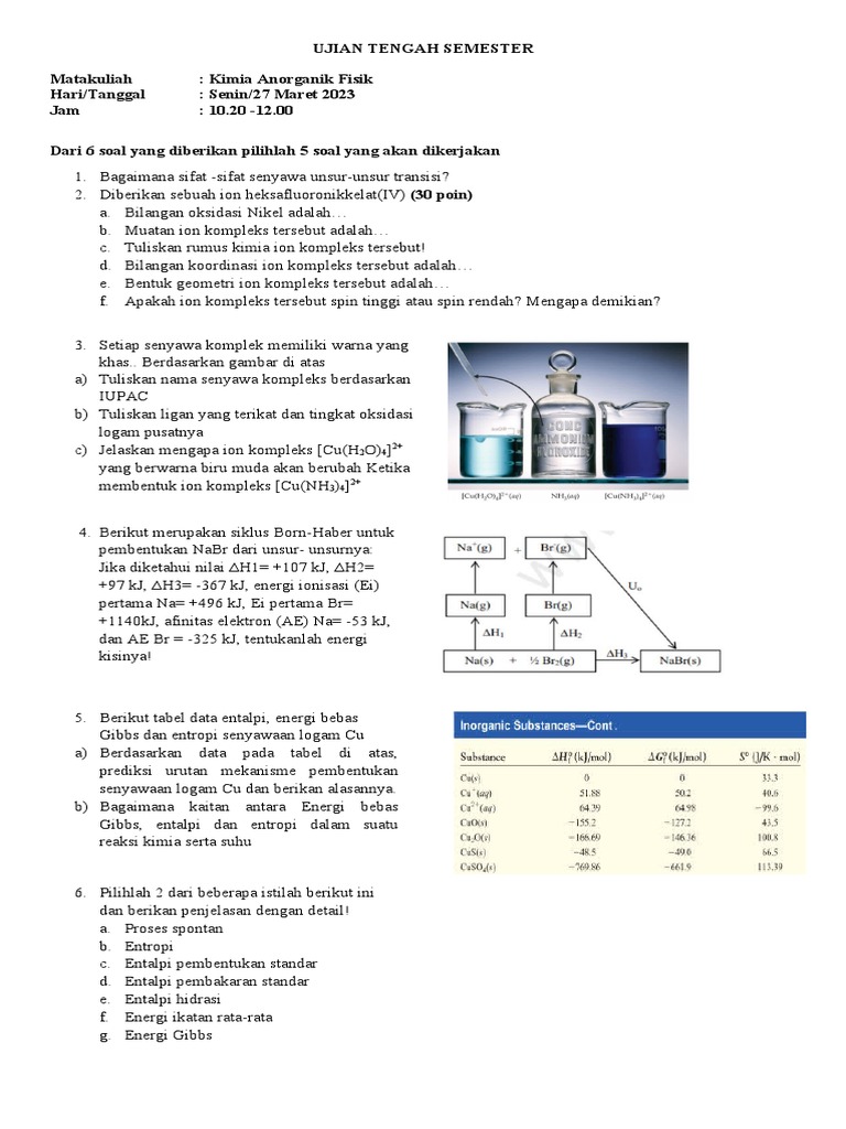 UTS Kimia Anorganik Fisik 2023 | PDF