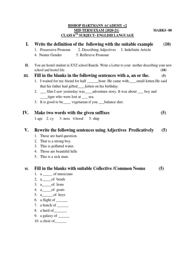 Mid Term Examination11 | PDF | Pronoun | Adjective