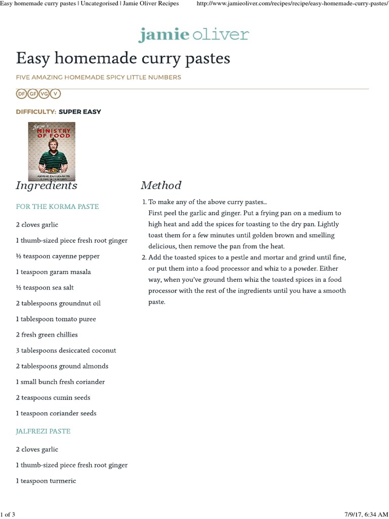 Easy Homemade Curry Pastes - Uncategorised - Jamie Oliver Recipes | PDF