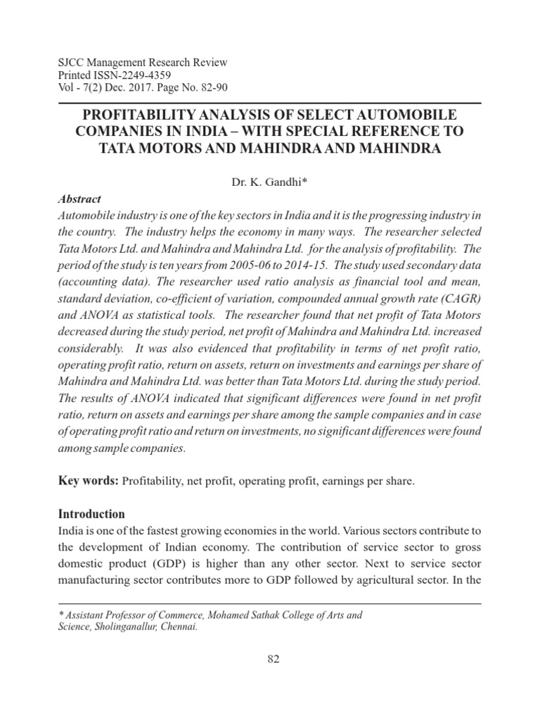 Profitability Analysis of Select Automobile Companies in India - With ...