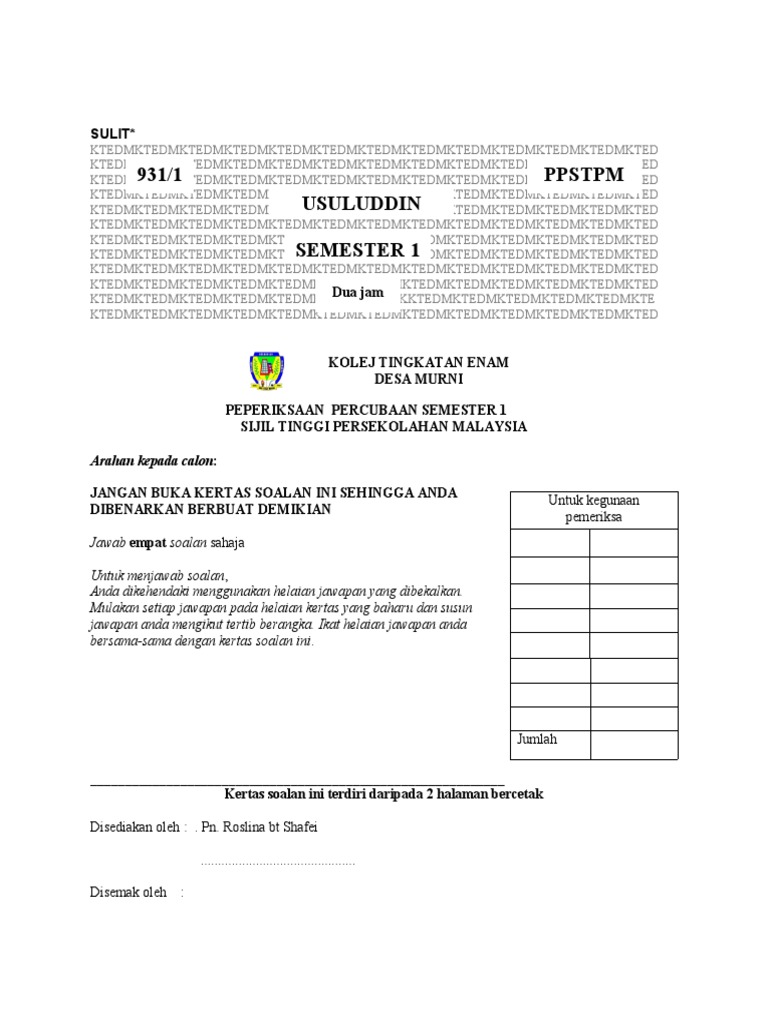 Pcubaan Sem 1 2023 (KTEDM) | PDF