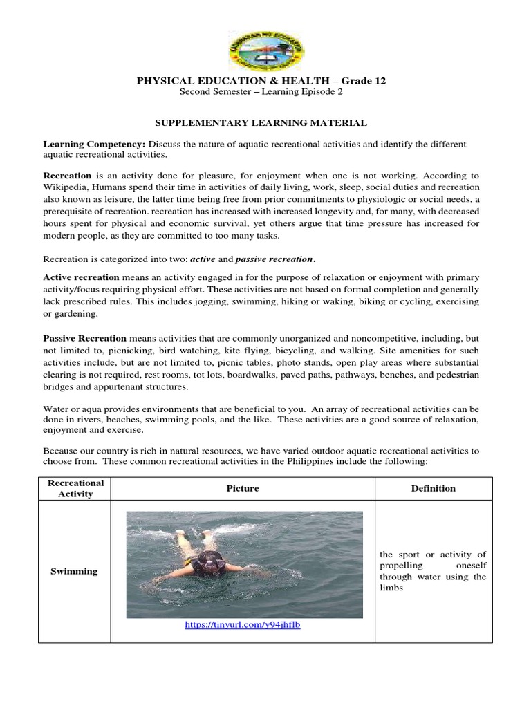 Grade 12 PE Health Episode 2 | PDF | Recreation | Leisure