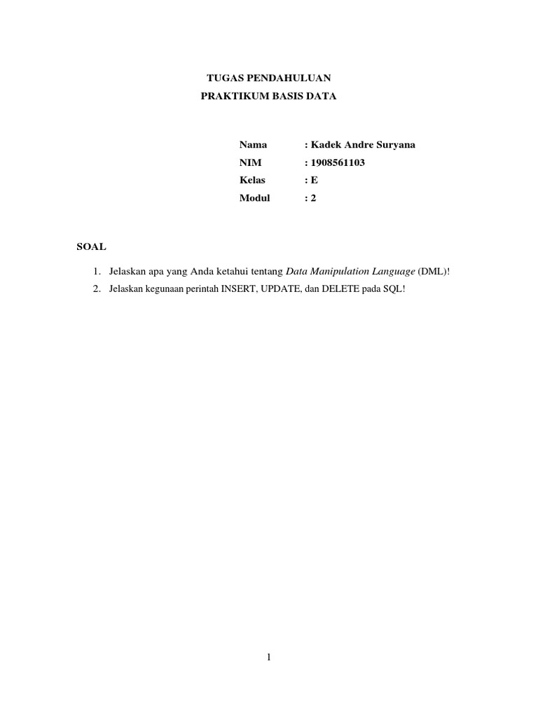 DML dan Perintah SQL: INSERT, UPDATE, DELETE | PDF