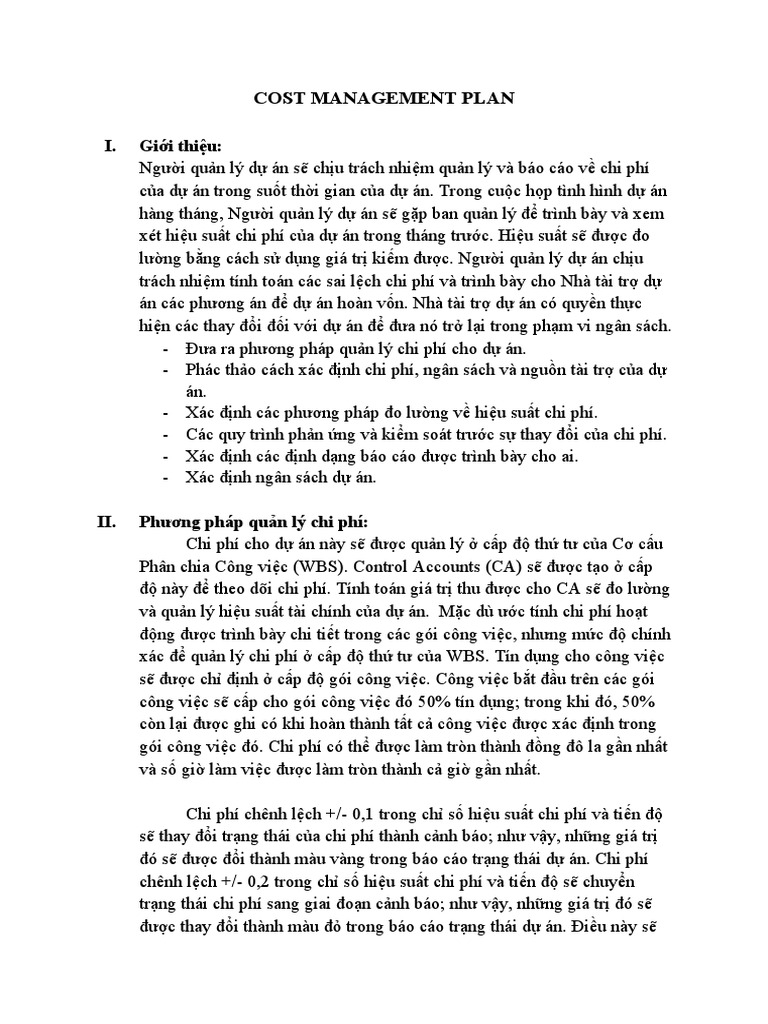 Cost Management Plan | PDF