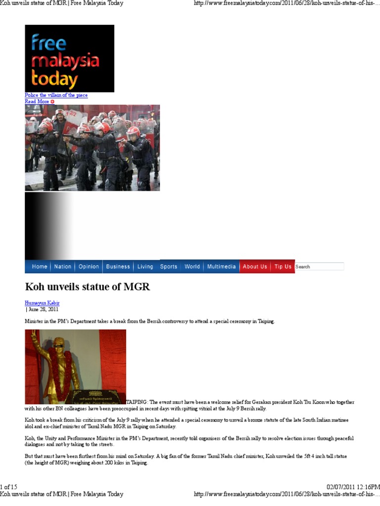 MGR Statue in Malaysia 28-6-2011 | PDF | Malaysia | Elections