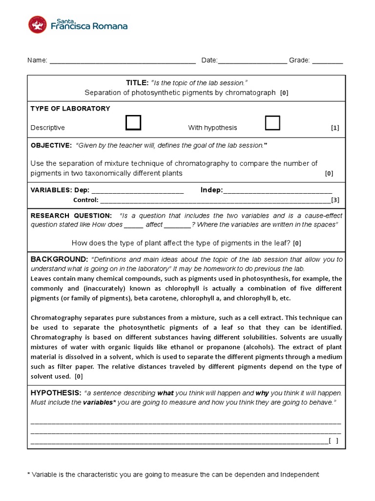 Lab Guide #1. Chromatography of Photosynthetic Pigments | PDF ...