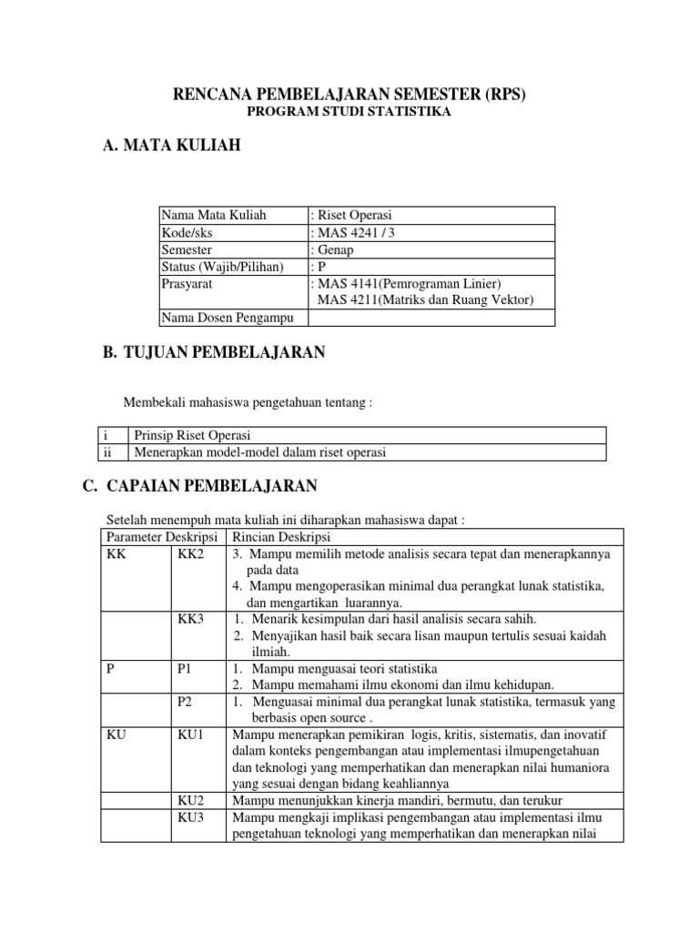 RPS Riset Operasi | PDF
