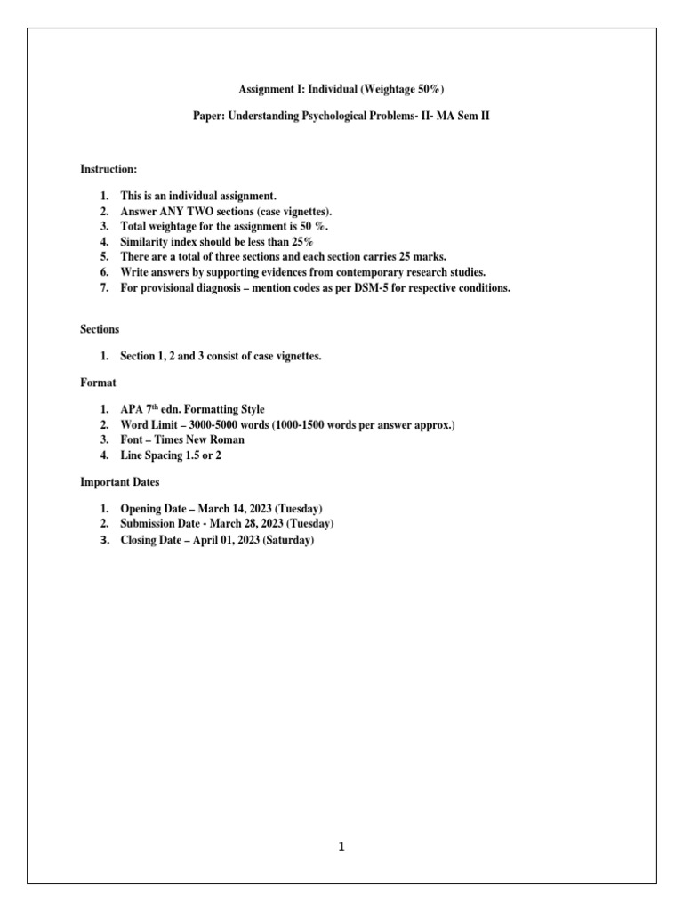 Revised - Assignment 01_UPP II_Sem II | PDF | Anxiety | Major ...