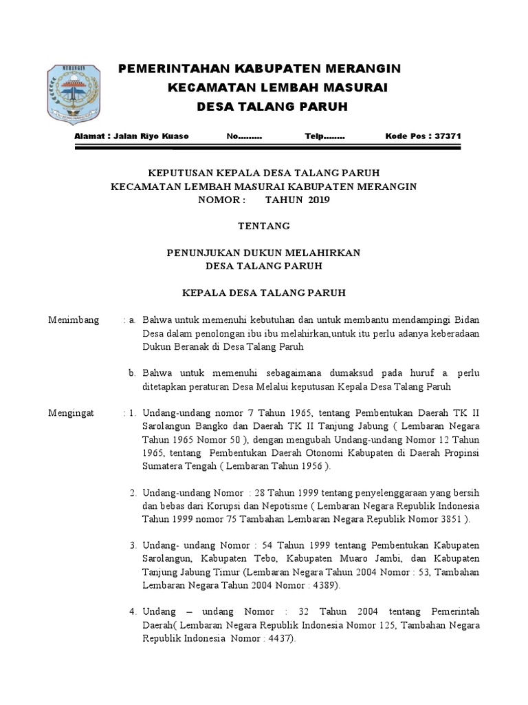 Contoh SK Dukun Beranak Dari Kepala Desa | PDF Contoh SK Dukun Beranak Dari Kepala Desa | PDF