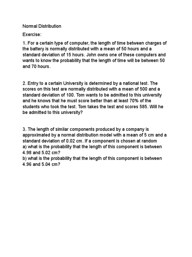 Normal Distribution Exercise | PDF
