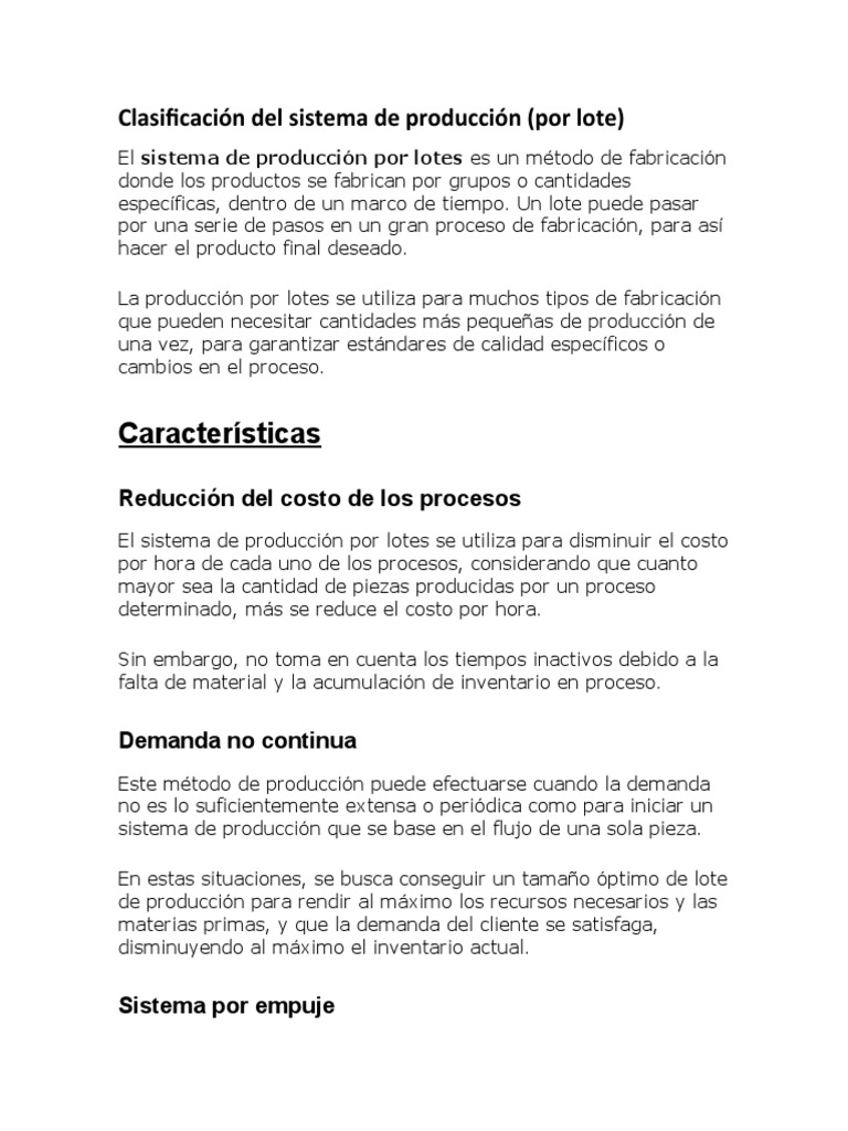 Sistema de Producción por Lotes: Ventajas y Desventajas | PDF ...