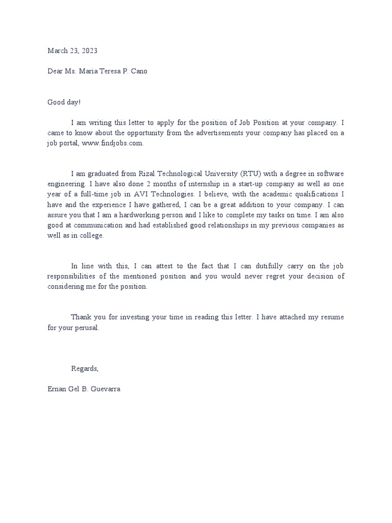 Application Letter | PDF