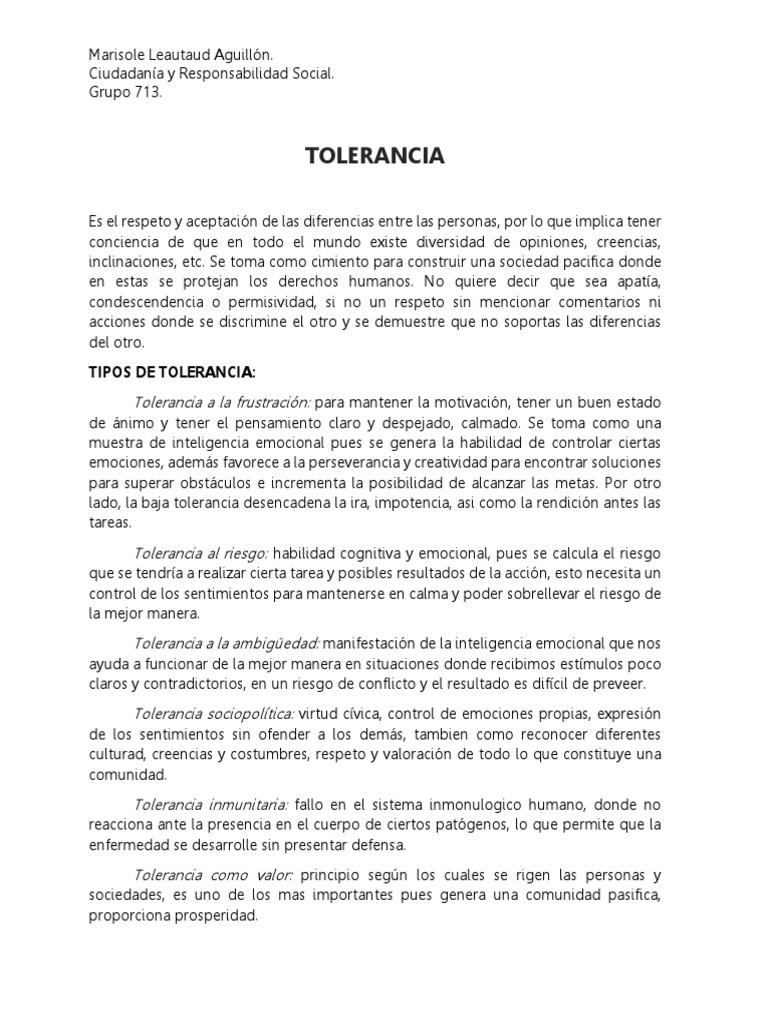 TOLERANCIA | Descargar gratis PDF | Las emociones | Tolerancia