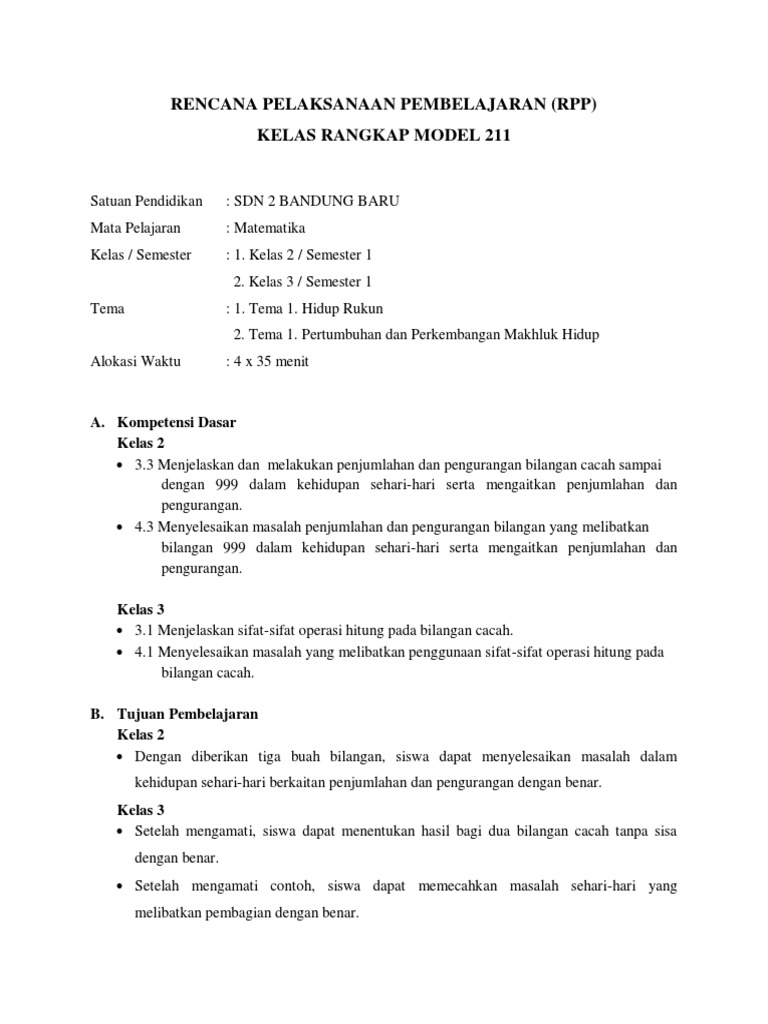 RPP PKR 211 Kelas 2 Dan 3 | PDF | Karier & Perkembangan