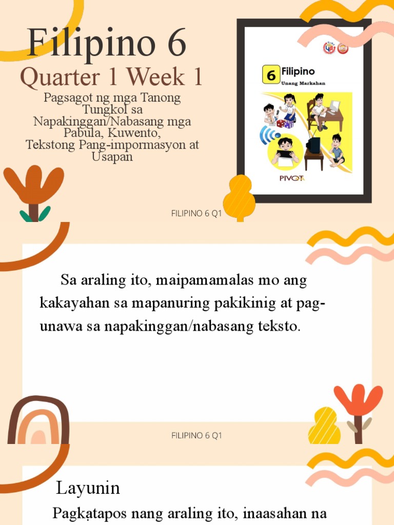 Filipino 6 Q1 Week 1-Pagsagot NG Mga Tanong Tungkol Sa NapakingganNabasang Mga Pabula, Kuwento ...