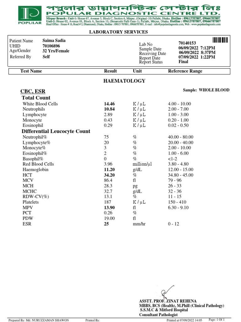 Lab Result | PDF | White Blood Cell | Blood Cell