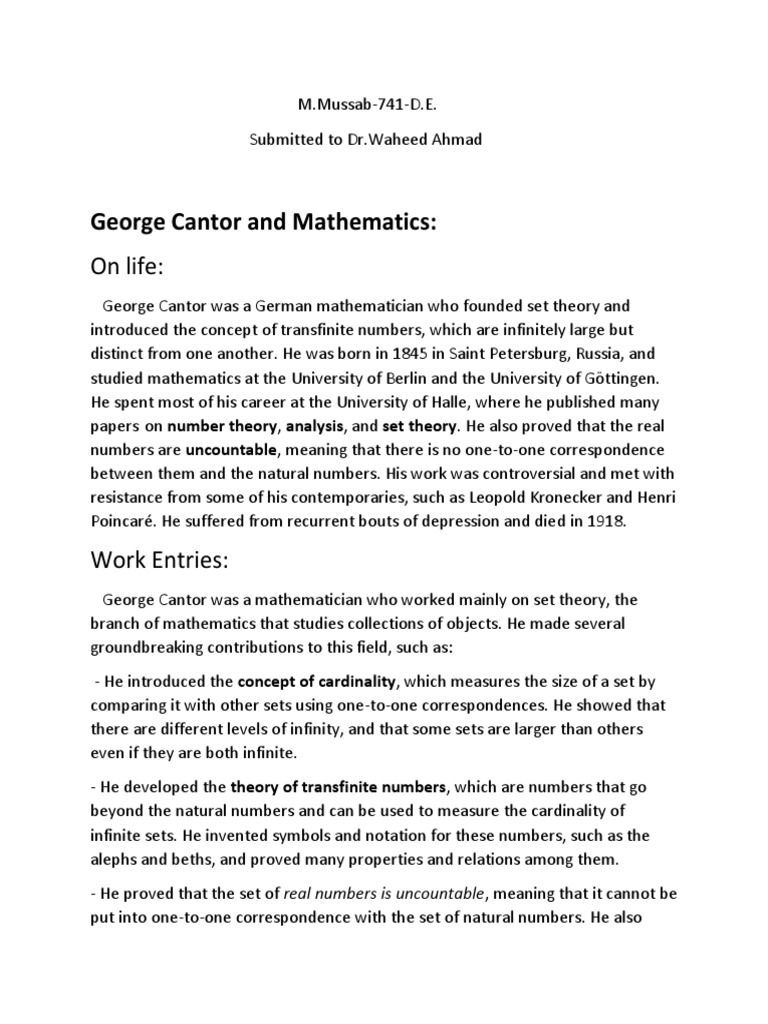 Cantor and Different Infinities | PDF