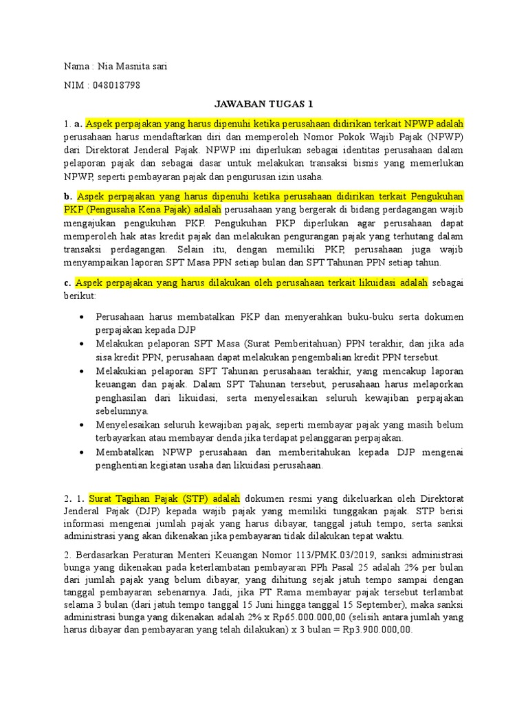 Tugas 1 Perpajakan - Universitas Terbuka | PDF