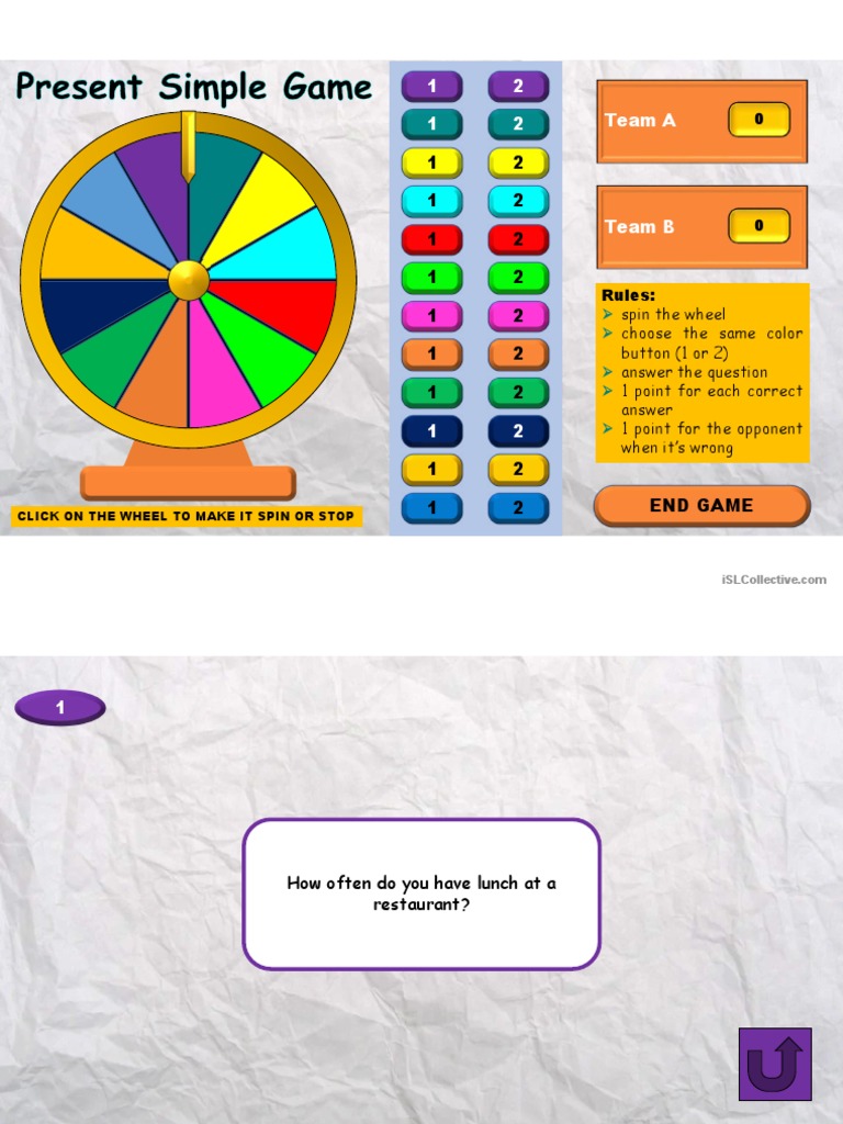 Game Present Simple and Adverbs of Frequency (With Spinning Wheel and ...
