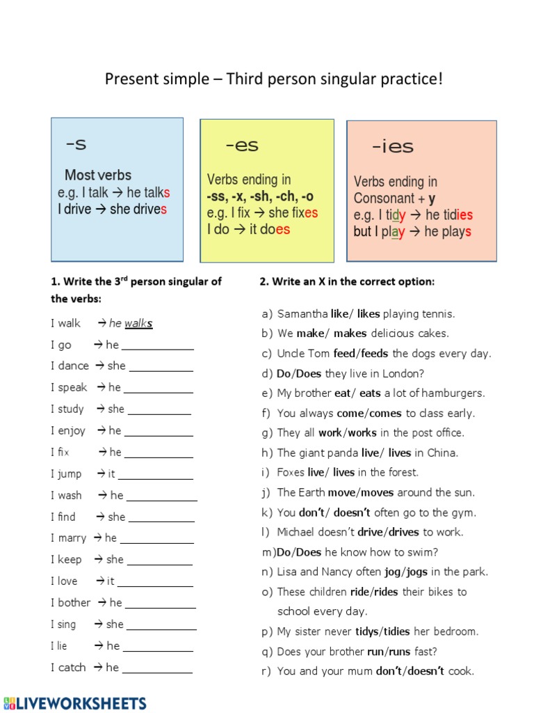 Present Simple - Third Person Singular Practice!: - Ies - Es - S | PDF
