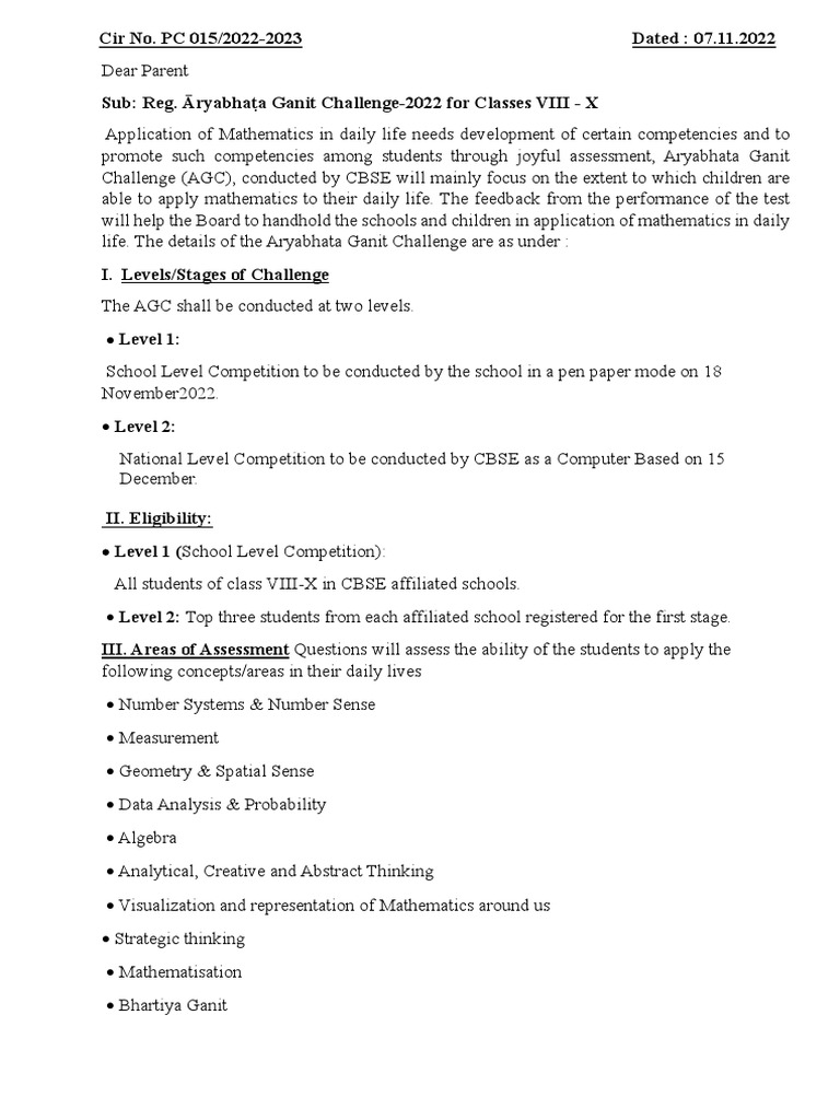 015 Aryabhata Ganit Challenge 2022 | PDF