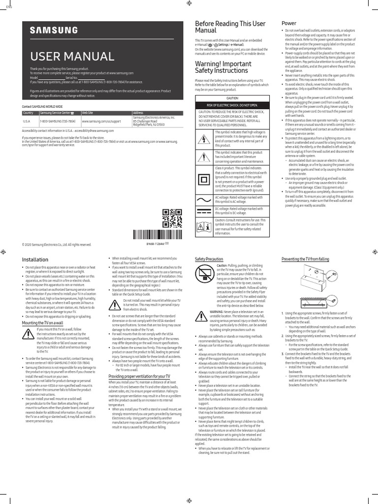 Samsung TV User Manual Overview | PDF | Ac Power Plugs And Sockets | Screw