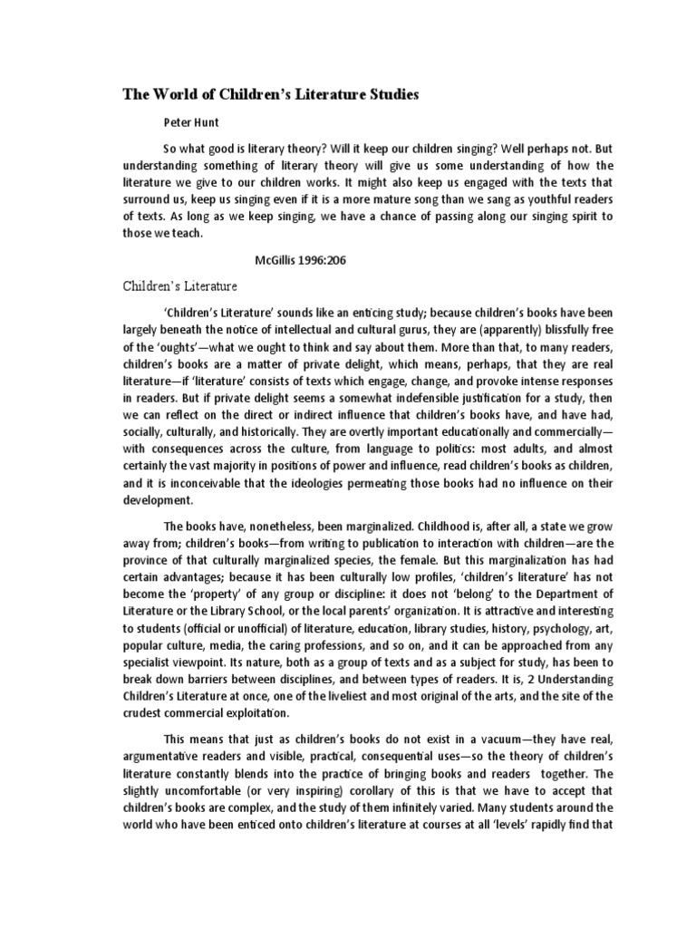 The World of Children Peter Hunt | PDF | Children's Literature | Theory