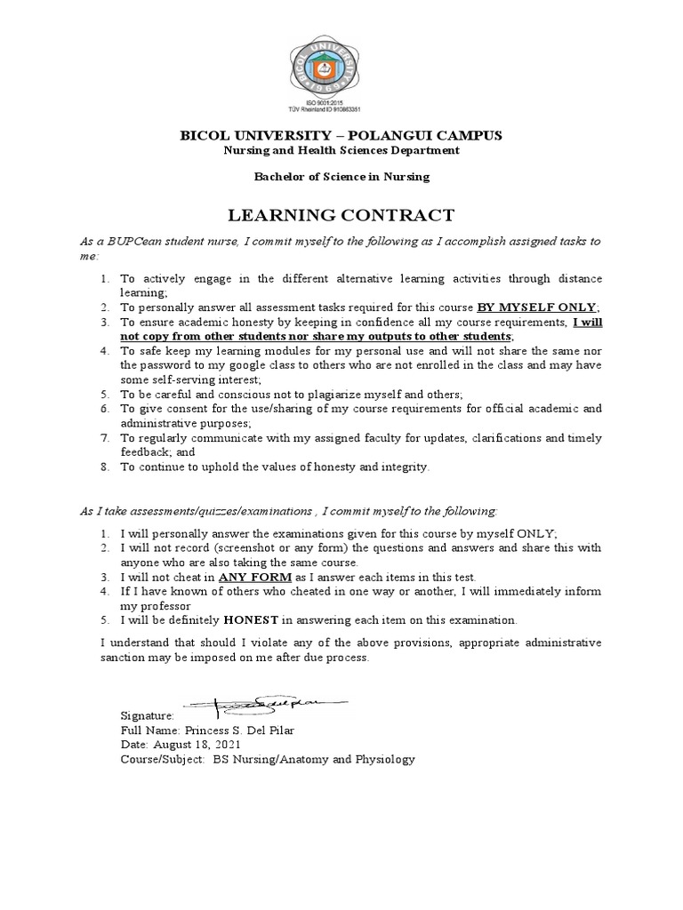 Nursing Learning Contract Template | PDF