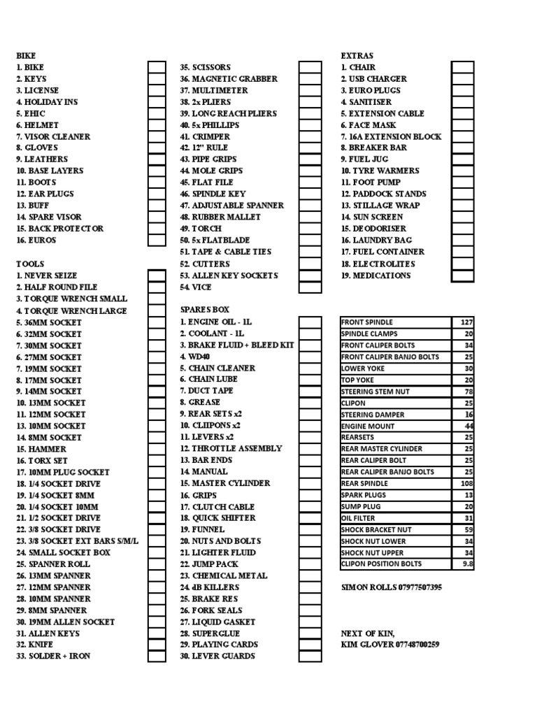 New Tool List For Trackdays | PDF | Manufactured Goods | Automotive ...