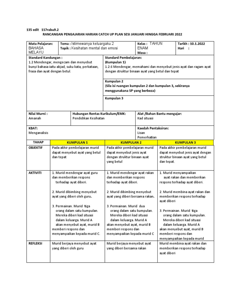 Contoh RPH Cup | PDF