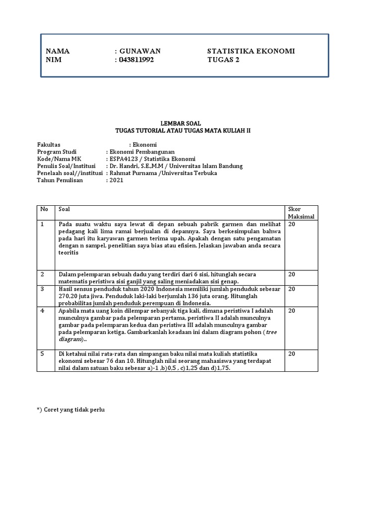 Tugas 2 Statistika Ekonomi | PDF
