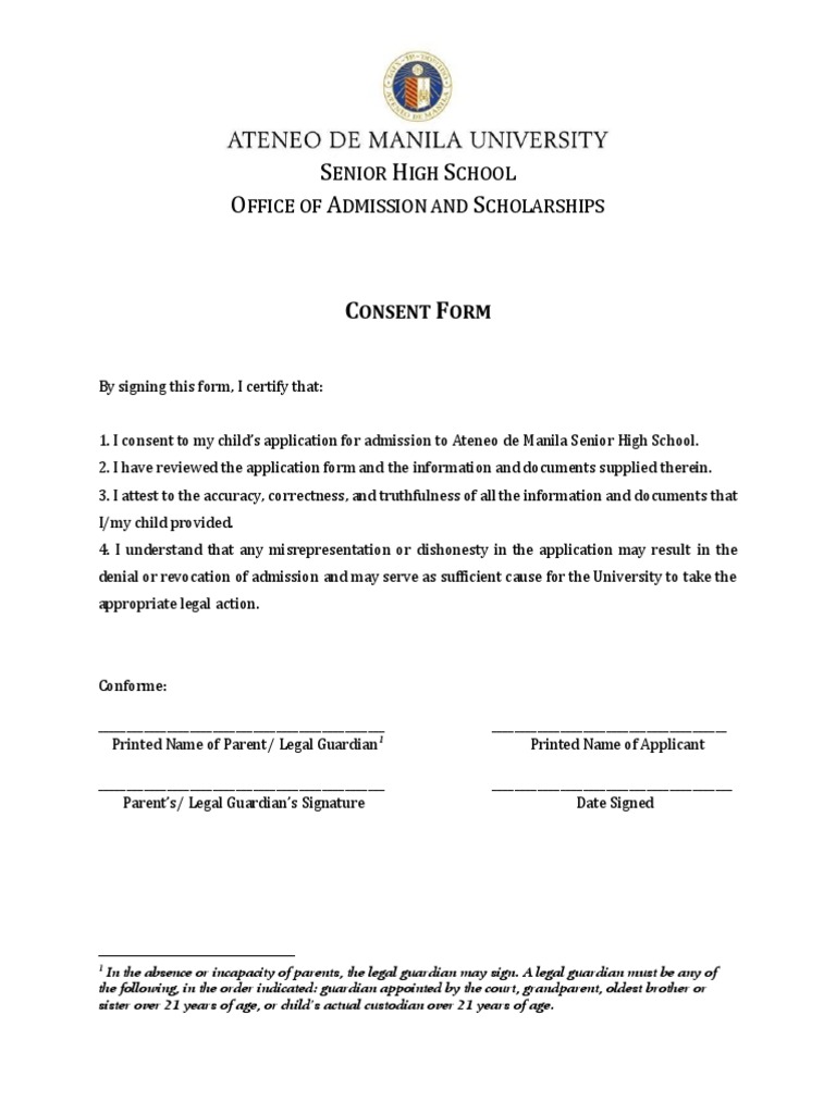 Ateneo Senior High Parent Consent Form | PDF