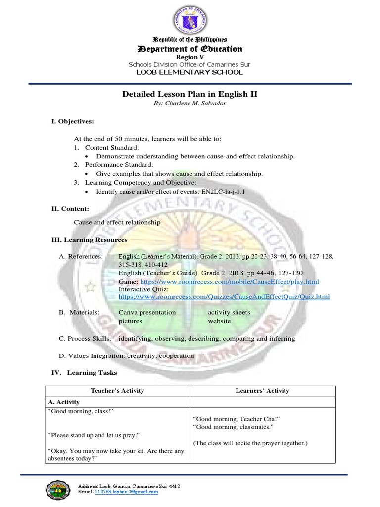 Detailed Lesson Plan in English 2 | Download Free PDF | Lesson Plan ...