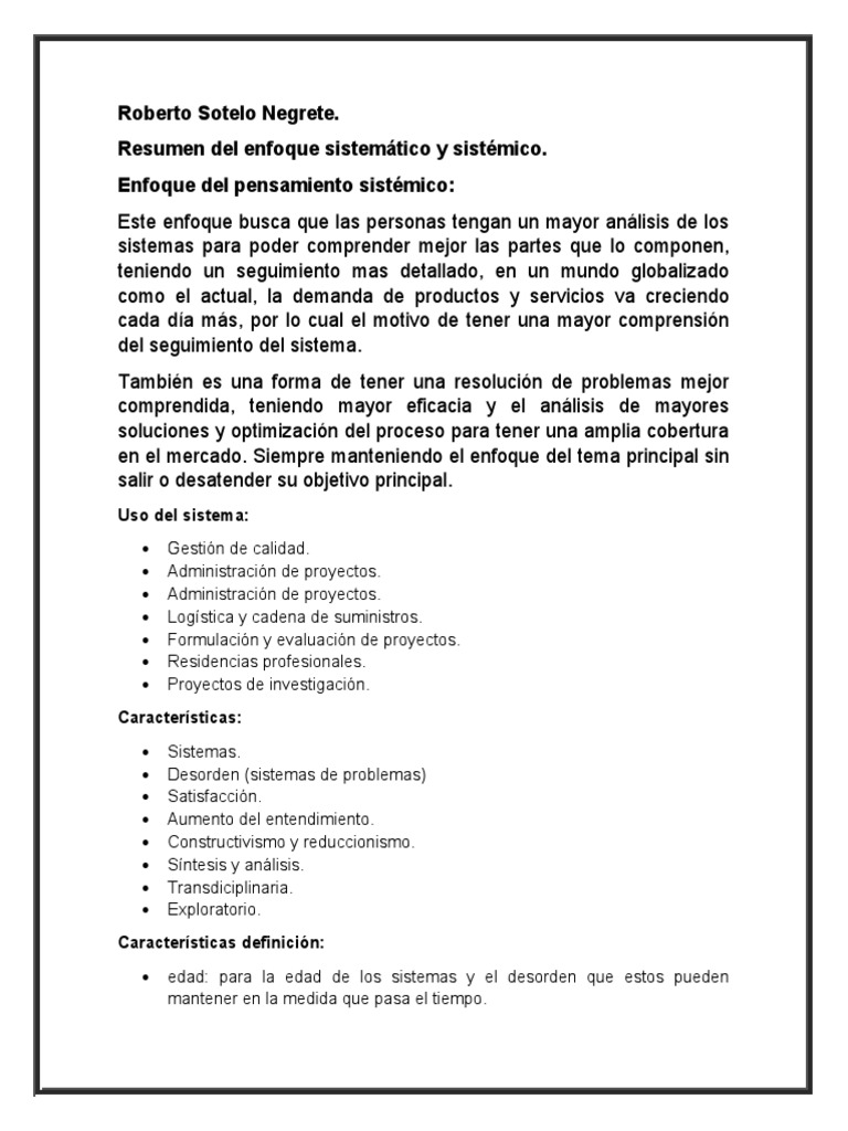 Enfoque Del Pensamiento Sistémico y Sistematico. | PDF | Pensamiento ...