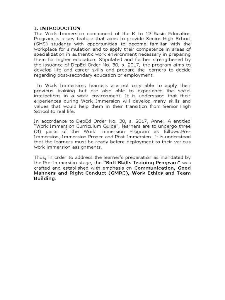 Work Immersion Introduction and Summary | Download Free PDF | Cognitive Science | Behavior ...