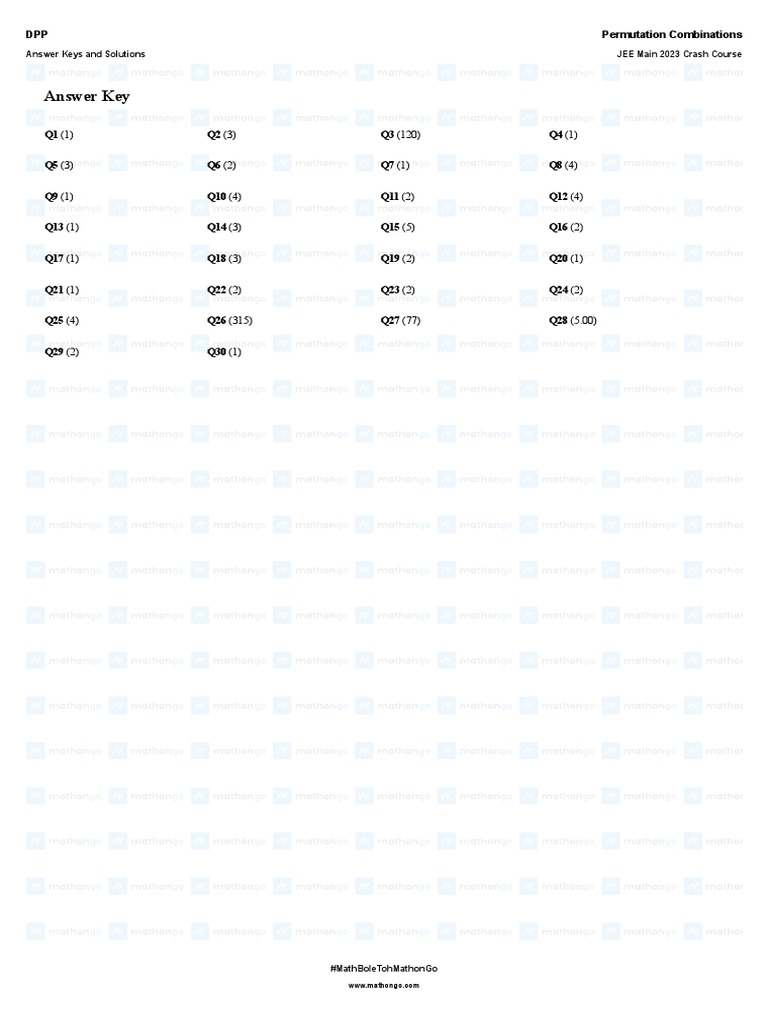 Permutation Combinations - Solutions | PDF | Mathematical Concepts ...