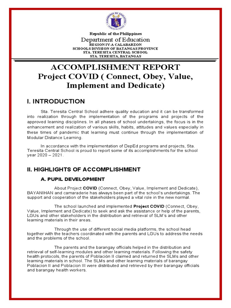 Sta. Teresita Central School Accomplishments | PDF | Learning ...