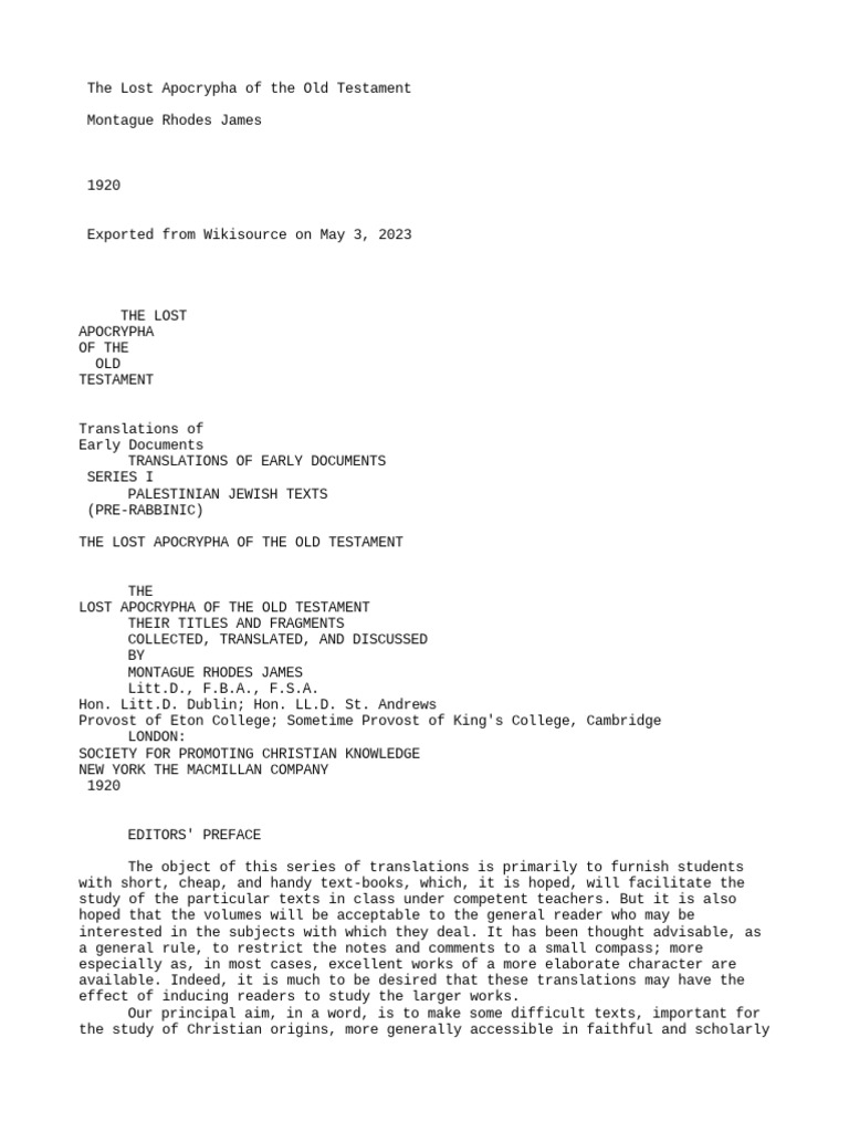 The - Lost - Apocrypha - of - The - Old - Testament - M. R. James - NR ...