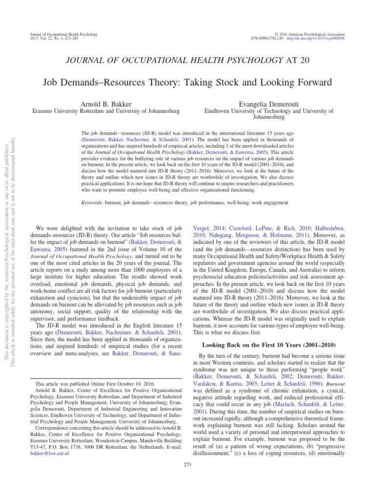 JD-R Theory | PDF | Occupational Burnout | Occupational Safety And Health