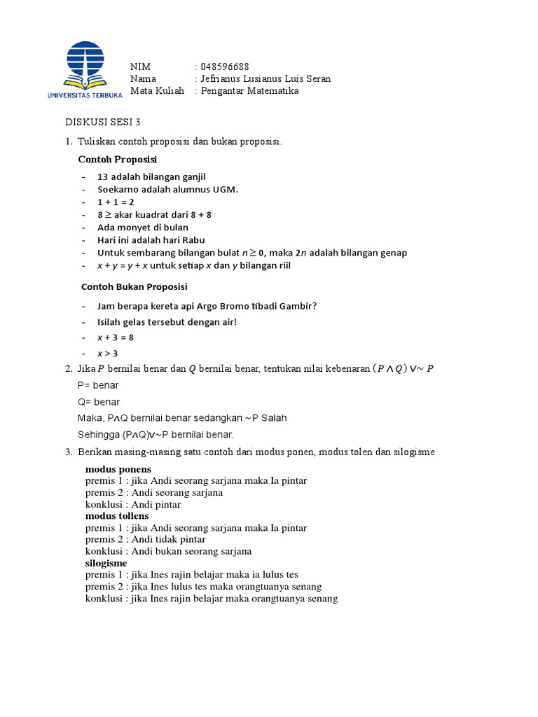 Diskusi 3 Pengantar Matematika | PDF