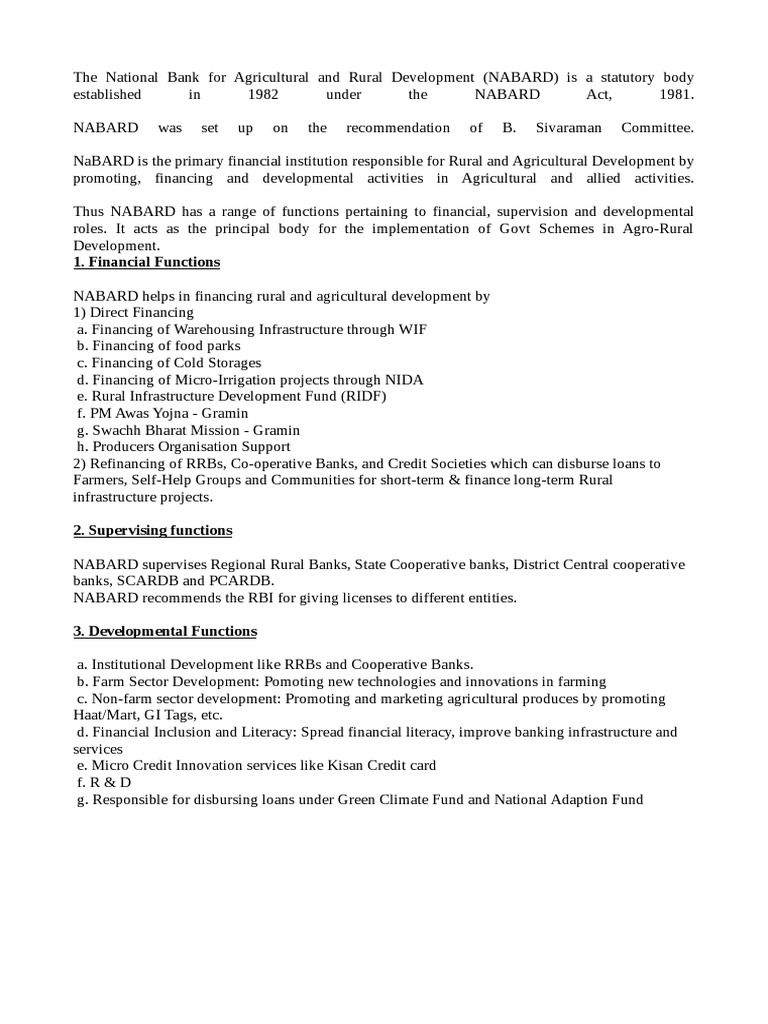 NABARD: Functions and Roles Explained | PDF
