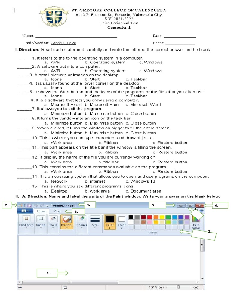 Grade 1 Exam Computer Pdf Window Computing Button Computing 