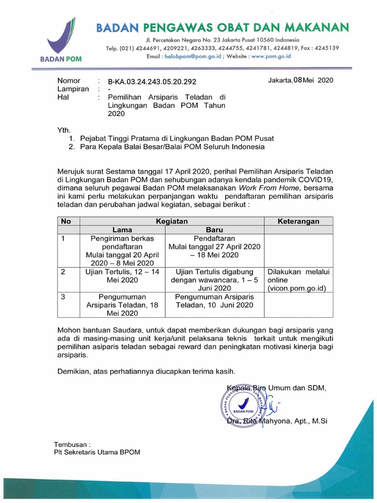 Surat Perubahan Jdwal Pemilihan Arsiparis Paraf | PDF