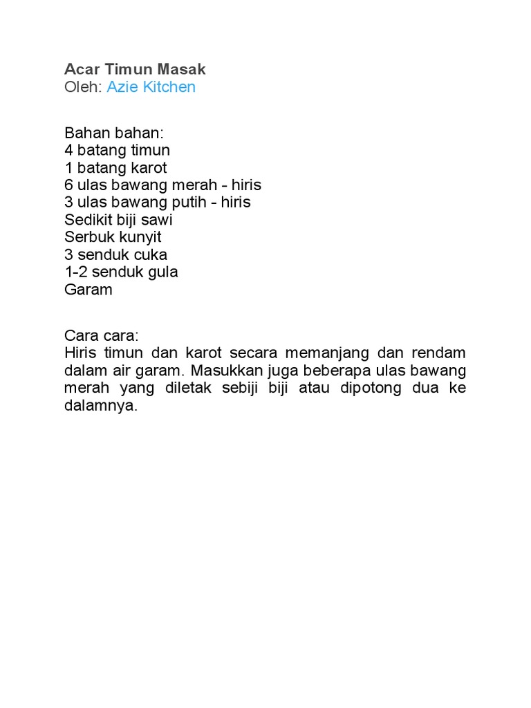 Acar Timun Masak | PDF