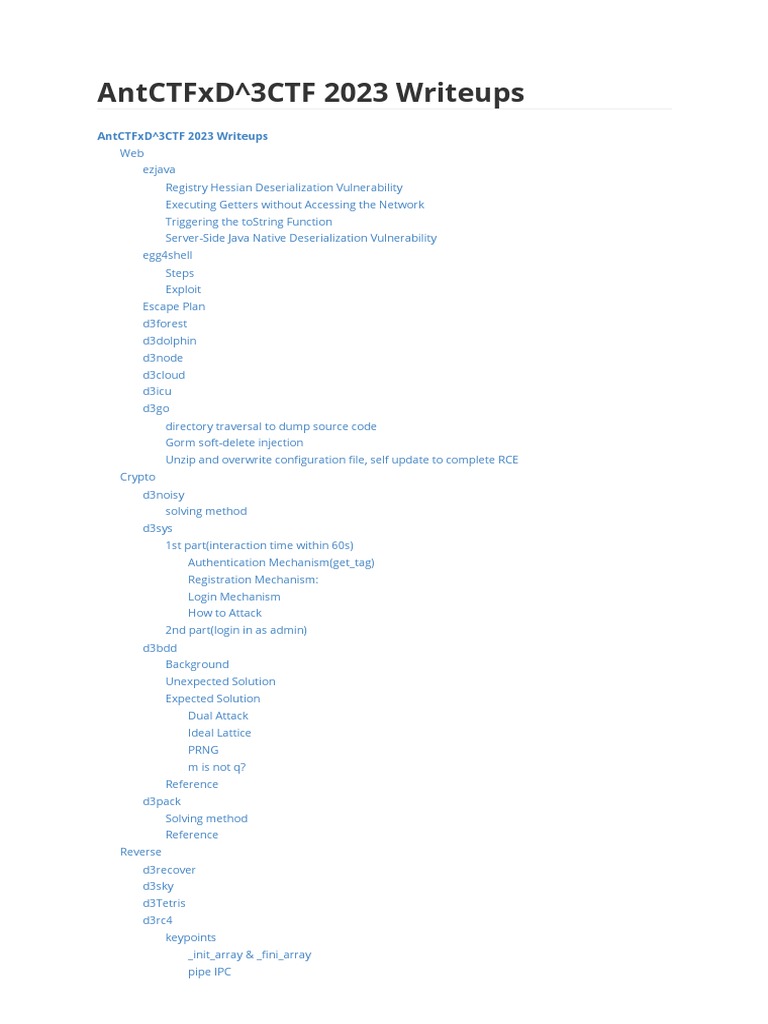 AntCTFxD3CTF 2023 Official Writeups | PDF | Java (Programming Language) | Http Cookie