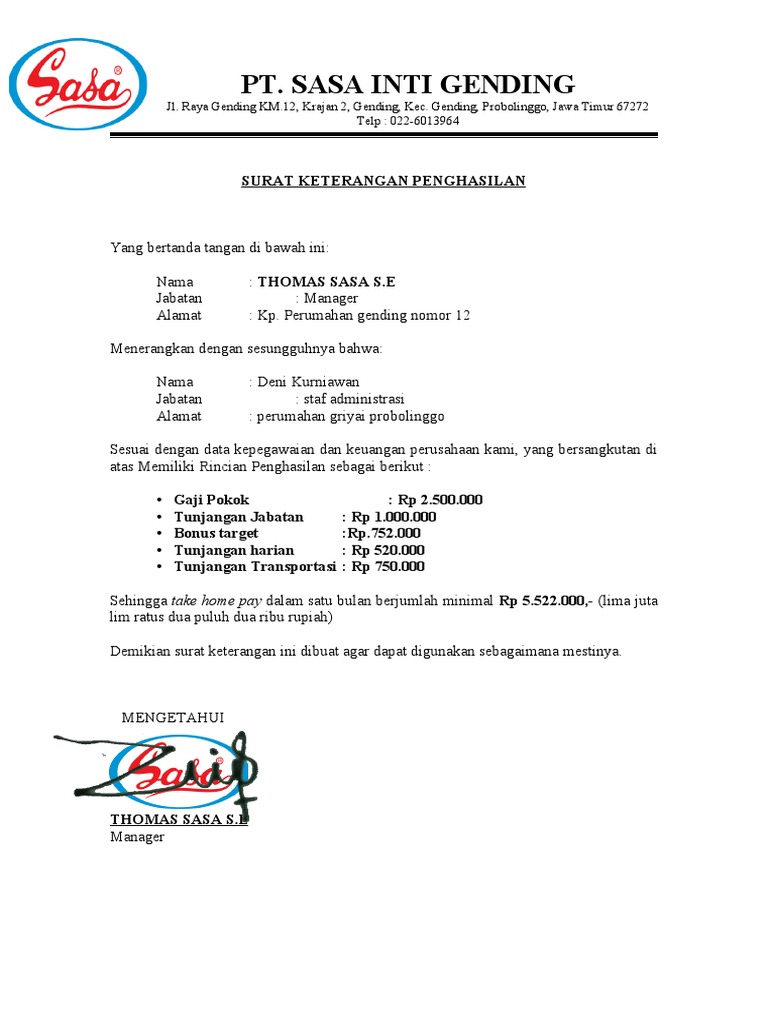 Slip Gaji Sasa | PDF