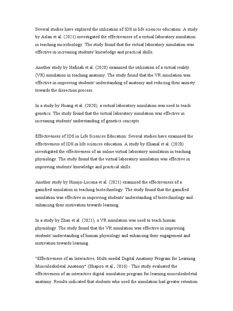 Utilization And Effectiveness Of Interactive Digital Simulation In Life Sciences Rrl